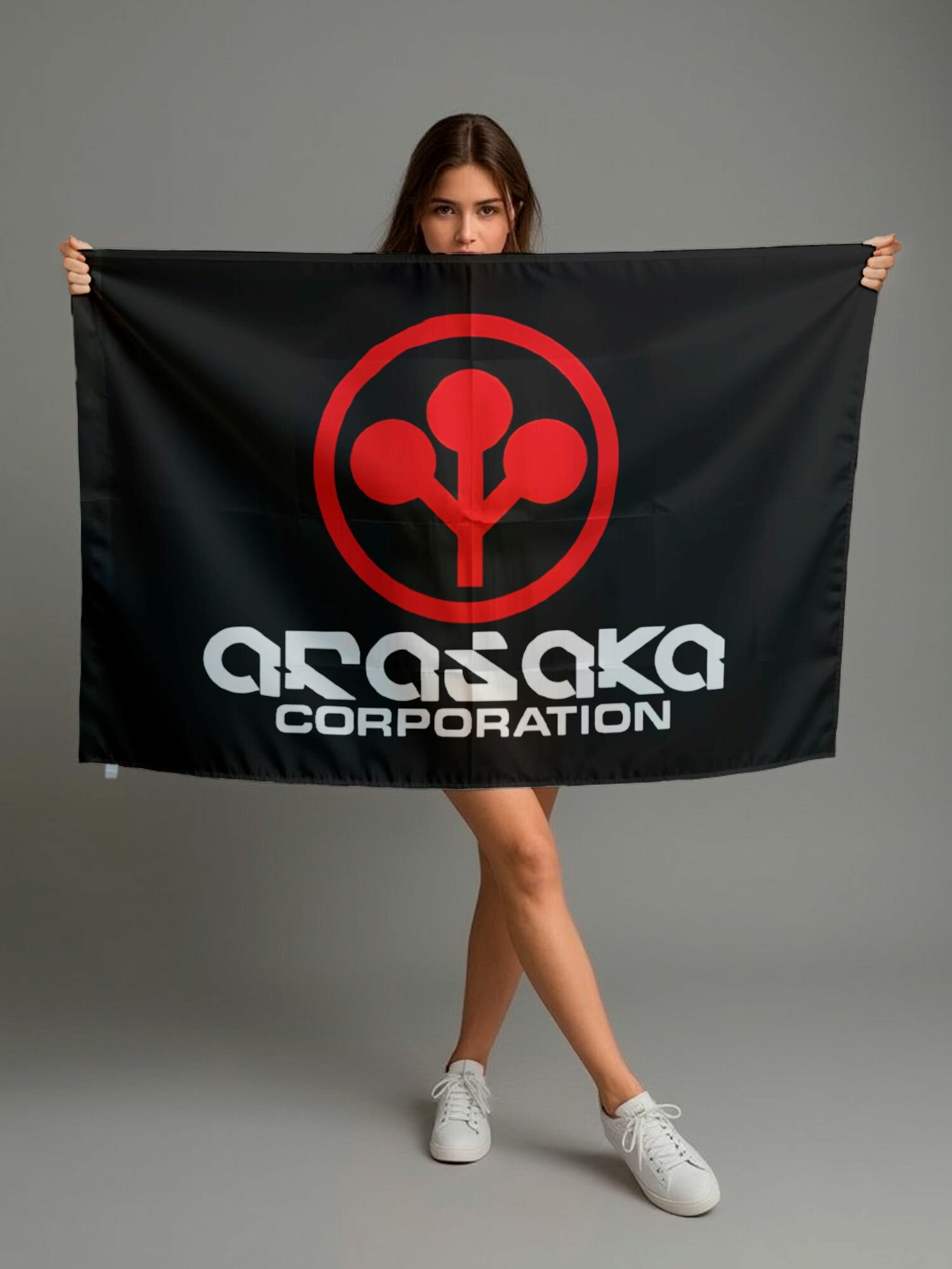 Флаг ARASAKA corporation из игры Cyberpunk 2077, 70х105 см на шёлке для ручного древка