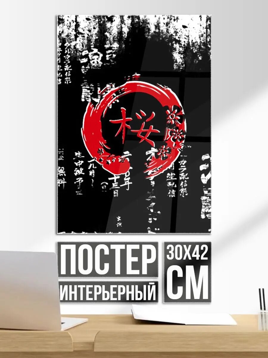 Постер на стену Кандзи Сакура Иероглифы Аниме