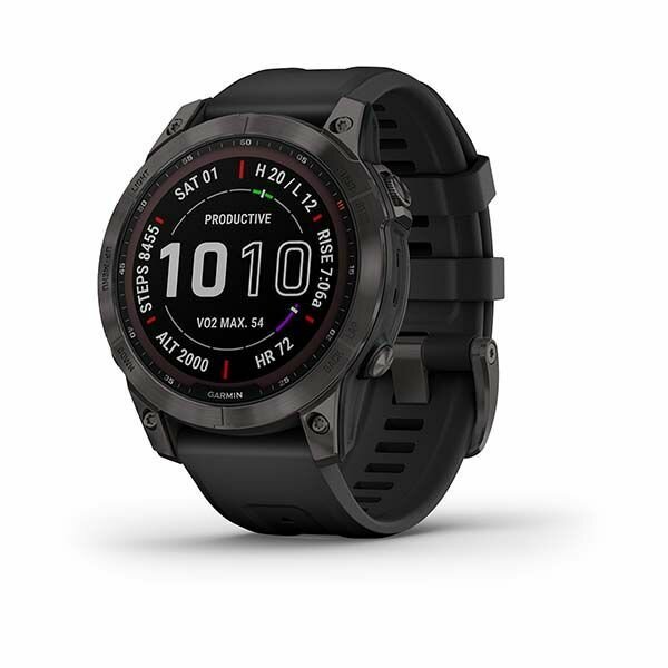Часы Garmin FENIX 7 Sapphire Solar титановый черный DLC с черным ремешком (010-02540-35)