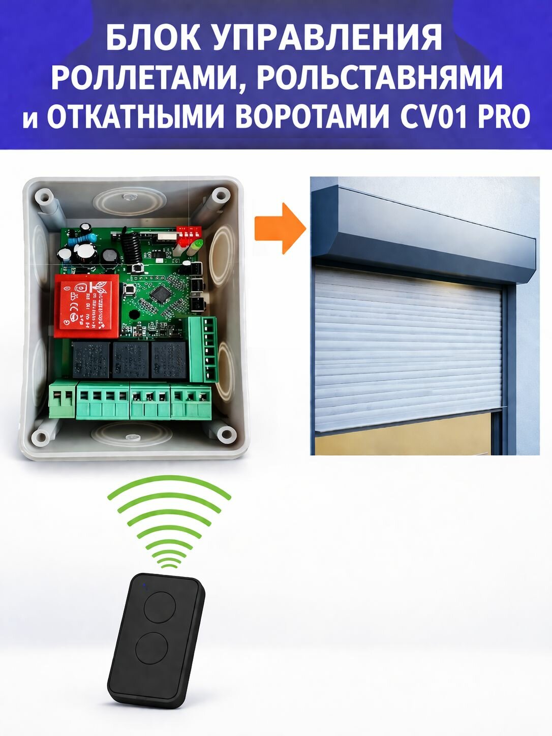 Блок роллетный CV01 Pro для управления роллетами, рольставнями, воротами с пульта, радиоуправление