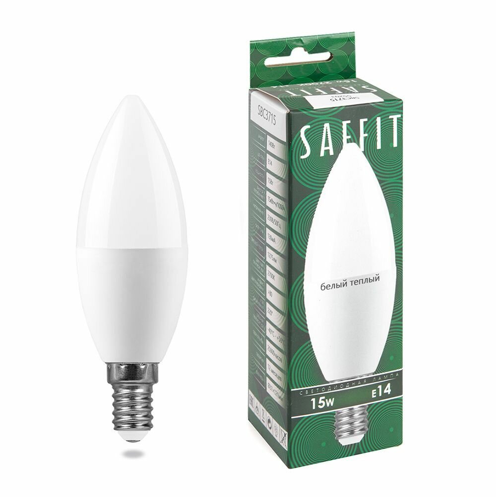 Лампа светодиодная SBC3715 Свеча E14 15W 230V 2700K комплект 5 штук SAFFIT 55203