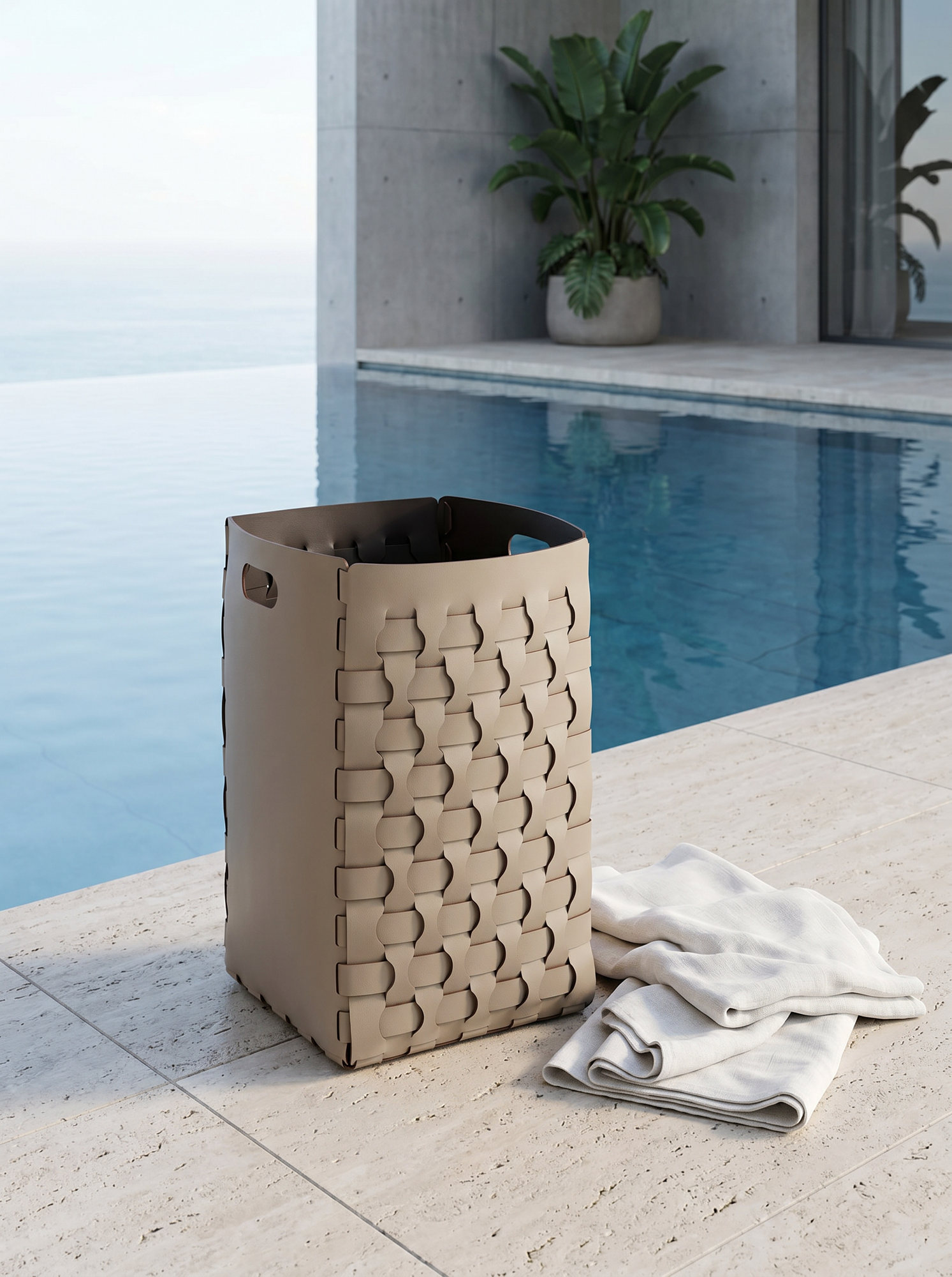 Корзина Dubai 35x35x57 из натуральной кожи, цвет: капучино