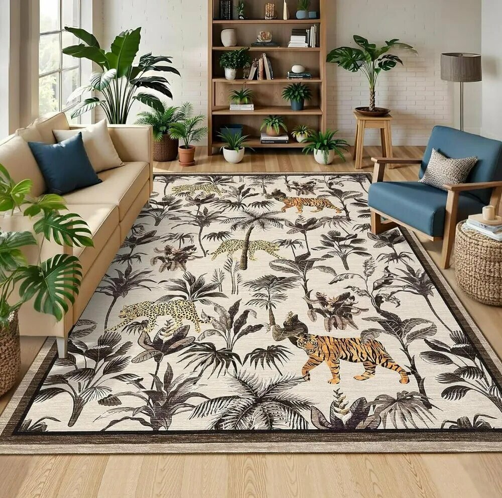 Ковер Растительный принт в виде животных джунглей 150x200 см