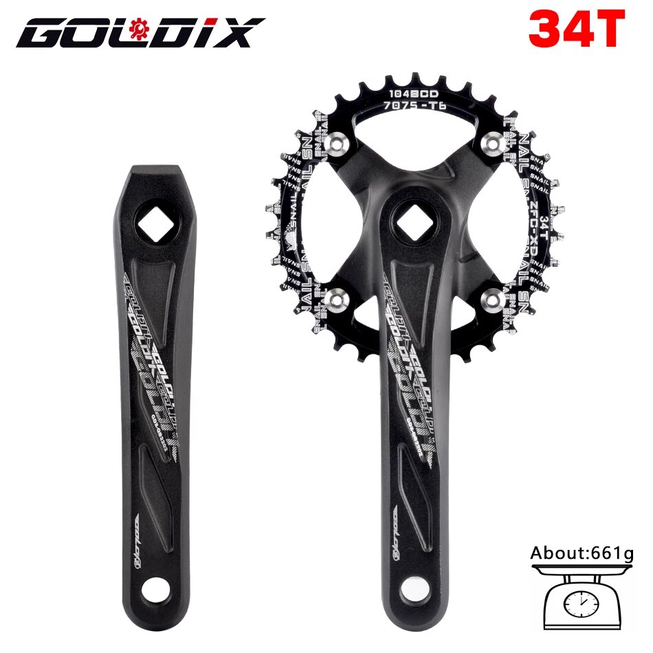 Шатуны GOLDIX для велосипеда алюминиевые 104BCD 32/34/36/38/40/42T 175mm, Black crank 34T