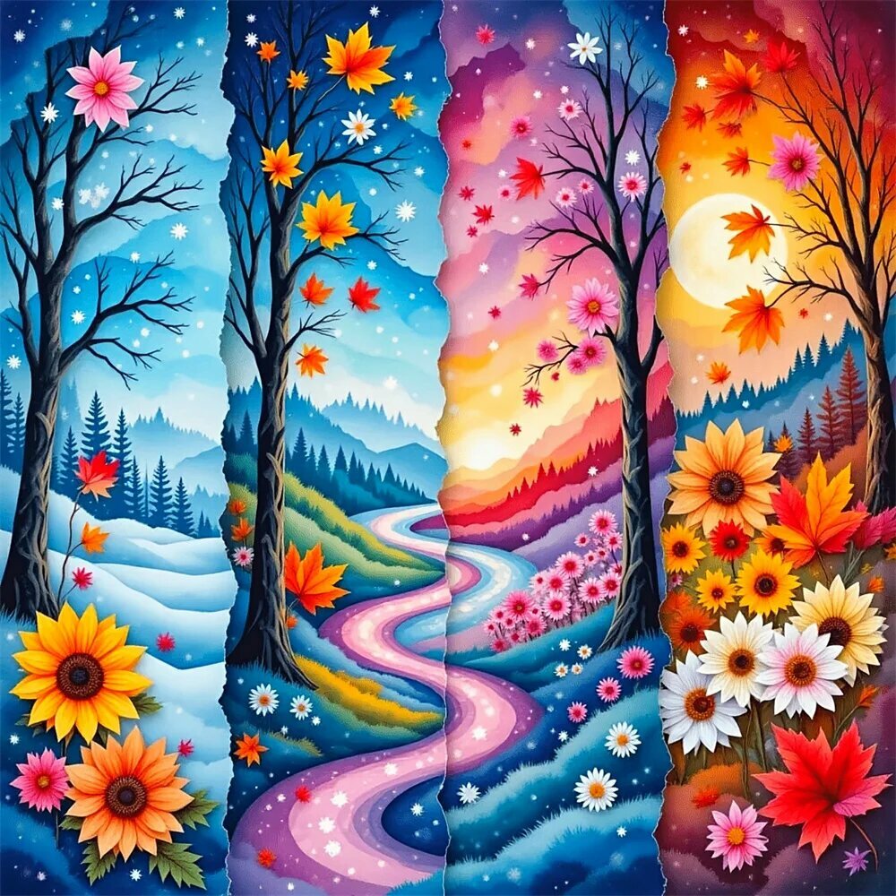 Алмазная вышивка Четыре Сезона 40x40 см Full Square
