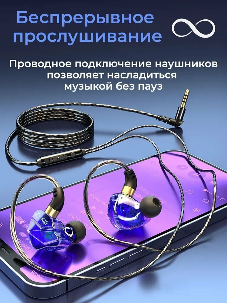 RELOADY Наушники проводные с микрофоном, 3.5 мм, синий