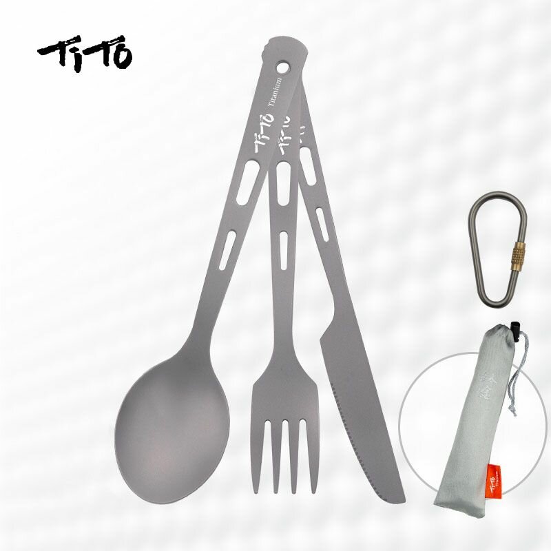 Титановый набор посуды, ложка + вилка + нож, ложка + вилка, TITO TITANIUM