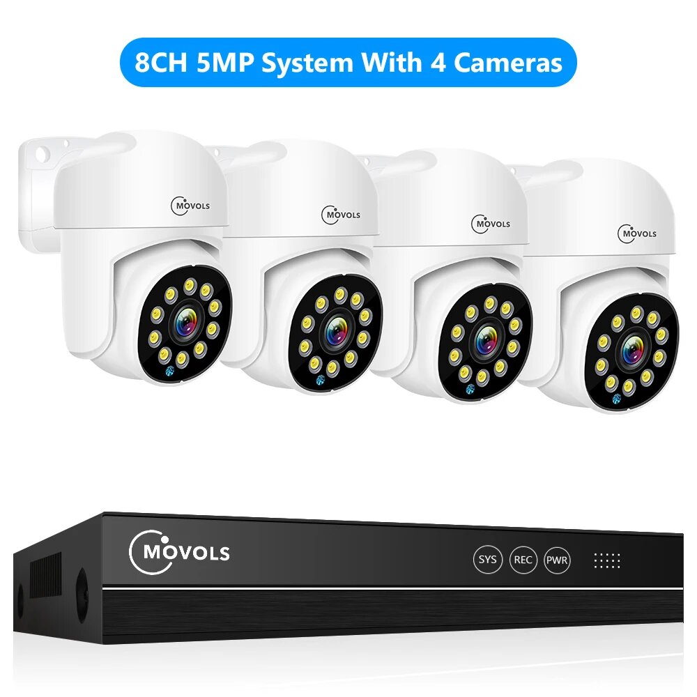 Система видеонаблюдения Movols 4K XMEYE POE 8MP 5MP двухстороннего аудио PTZ CCTV POE AI-камера безопасности 8-канальный P2P NVR набор видеонаблюдения
