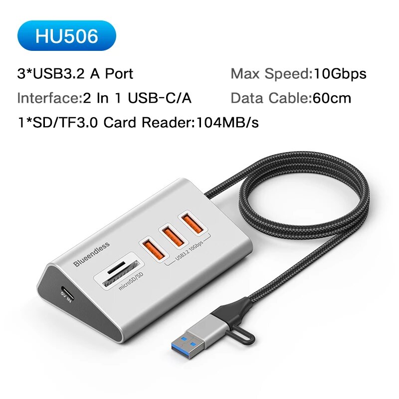 Многопортовый USB-C Хаб Blueendless Из Алюминия, 10 Гбит/с, USB 3.2 Gen2, С 4/10 Портами USB-C И USB-A, Док-станция Type-C Дл.