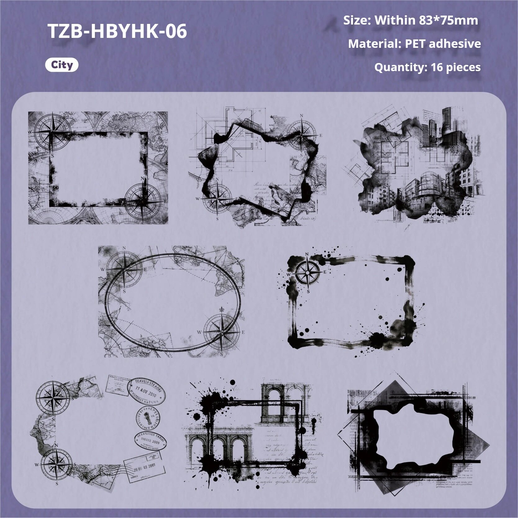 Винтаж темные пленка стикеры TZB-HBYHK-06