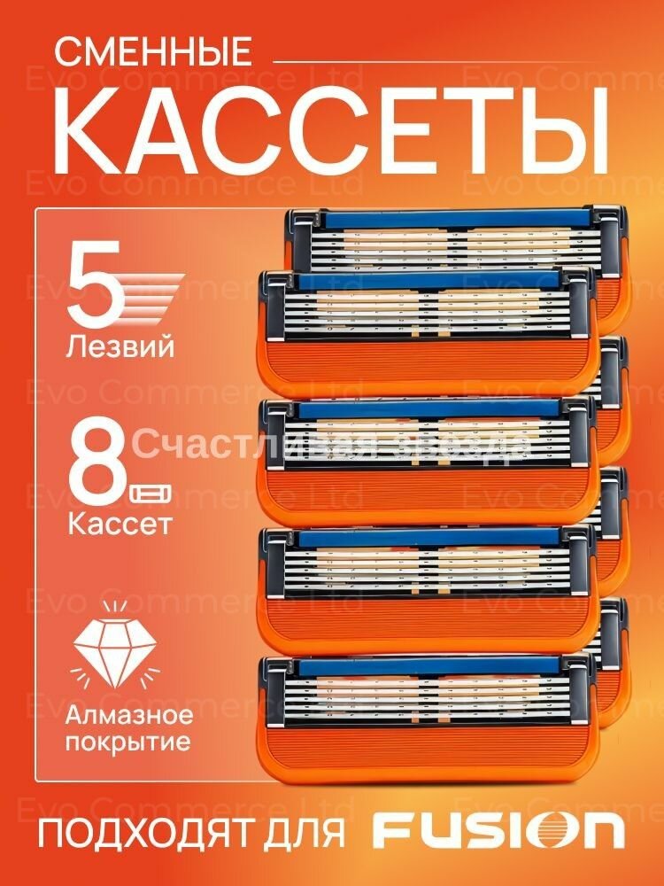 Сменные кассеты для бритья с 5 лезвиями, 8 штук