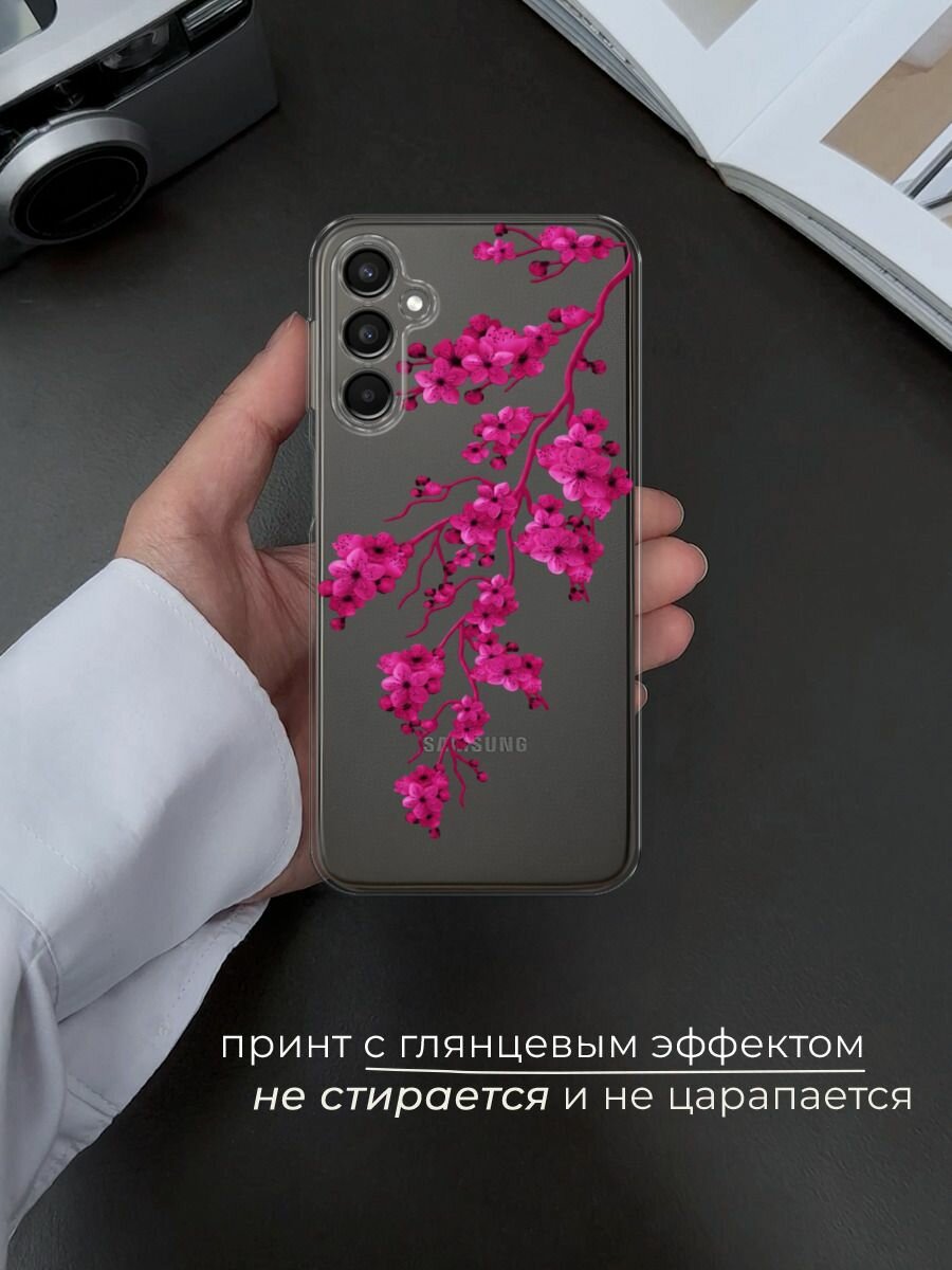 Силиконовый чехол на Samsung Galaxy A24 / Самсунг Галакси A24 с принтом Яркая розовая сакура — фото 1