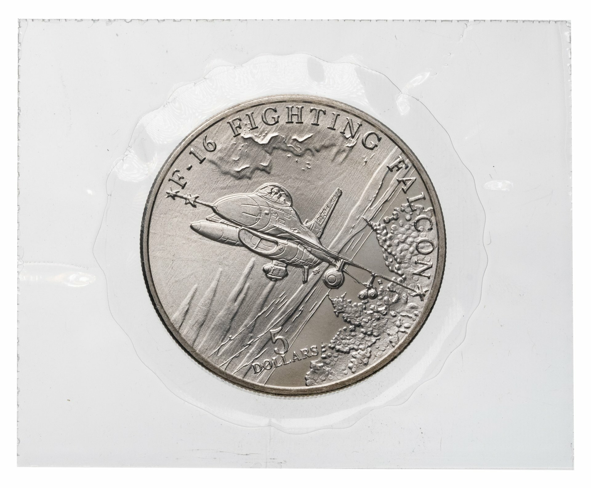 Маршалловы острова 5 долларов 1995 "Самолет F-16", Мельхиор медь-никель, в сохранности BUNC