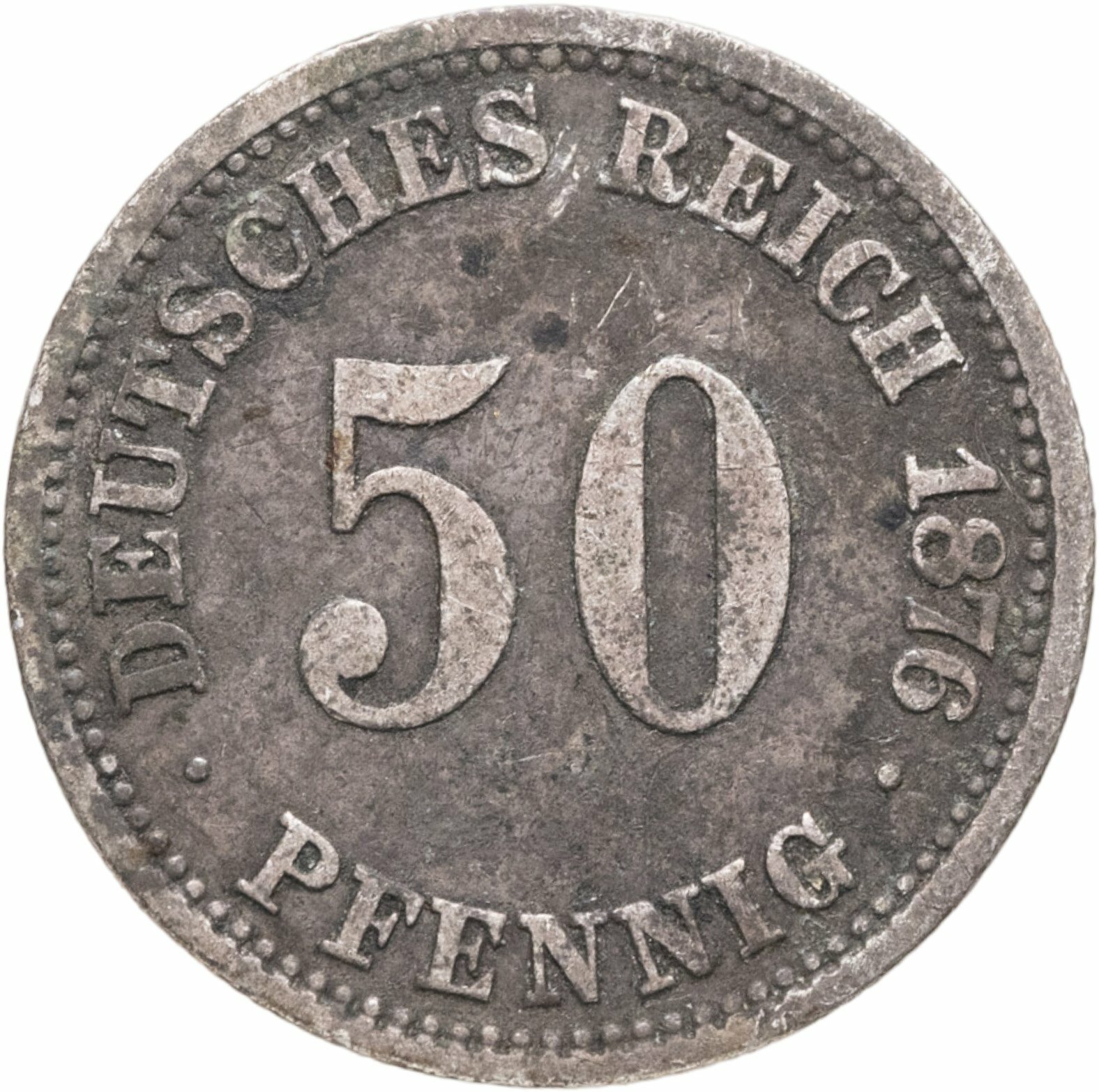 Германия 50 пфеннигов pfennig 1876, знак монетного двора: "A" - Берлин, Серебро 900, в сохранности VF