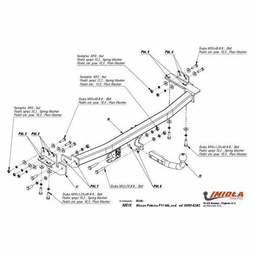 Фаркоп NISSAN (PRIMERA saloon (P12)) IMIOLA n016