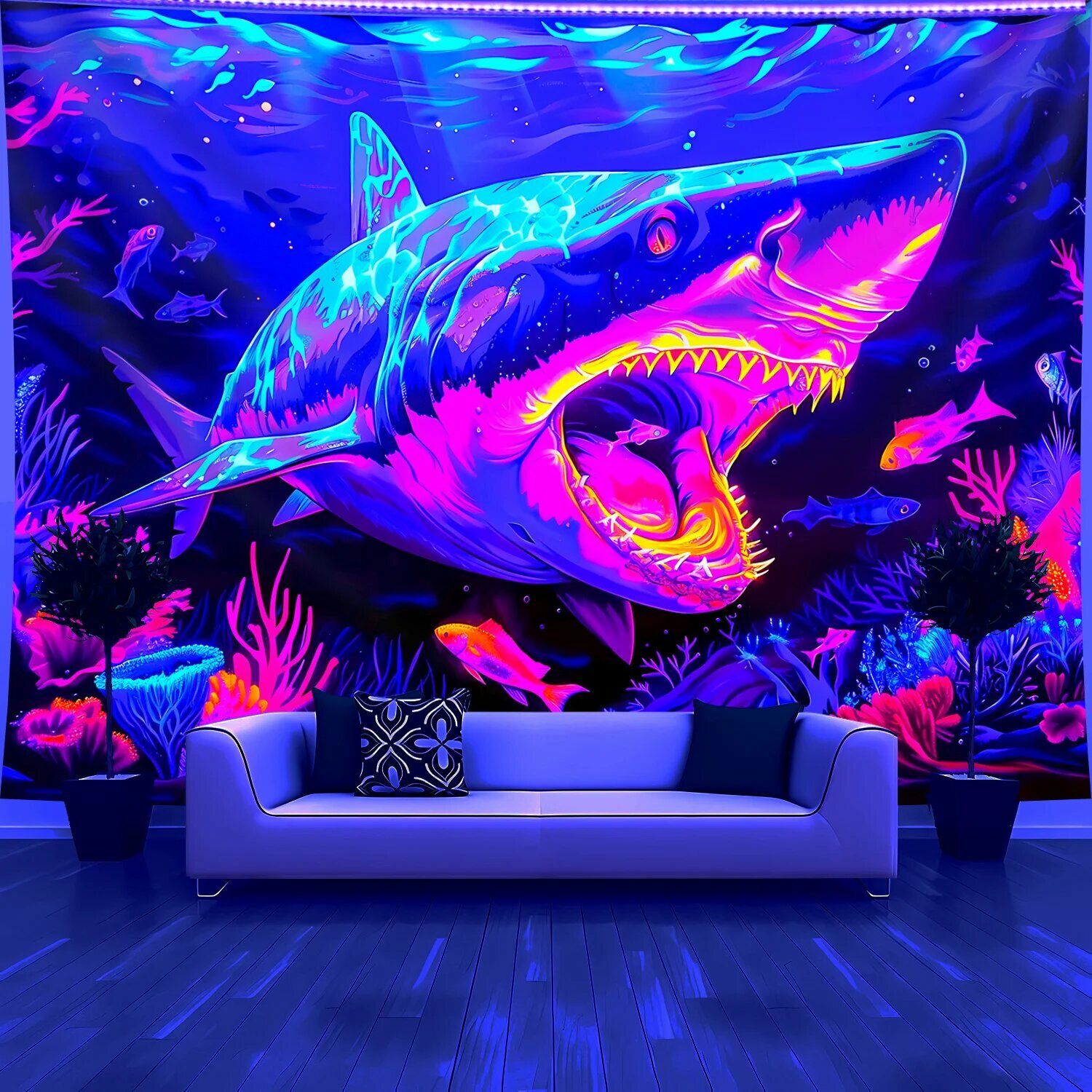 Неоновый гобелен с изображением акулы 180x280cm