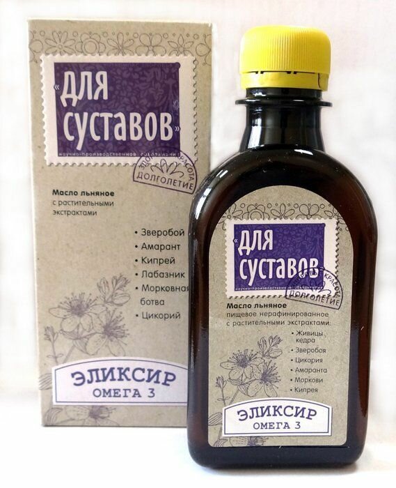Пищевая добавка Компас здоровья масло льняное эликсир омега 3 для суставов 200 мл 0349