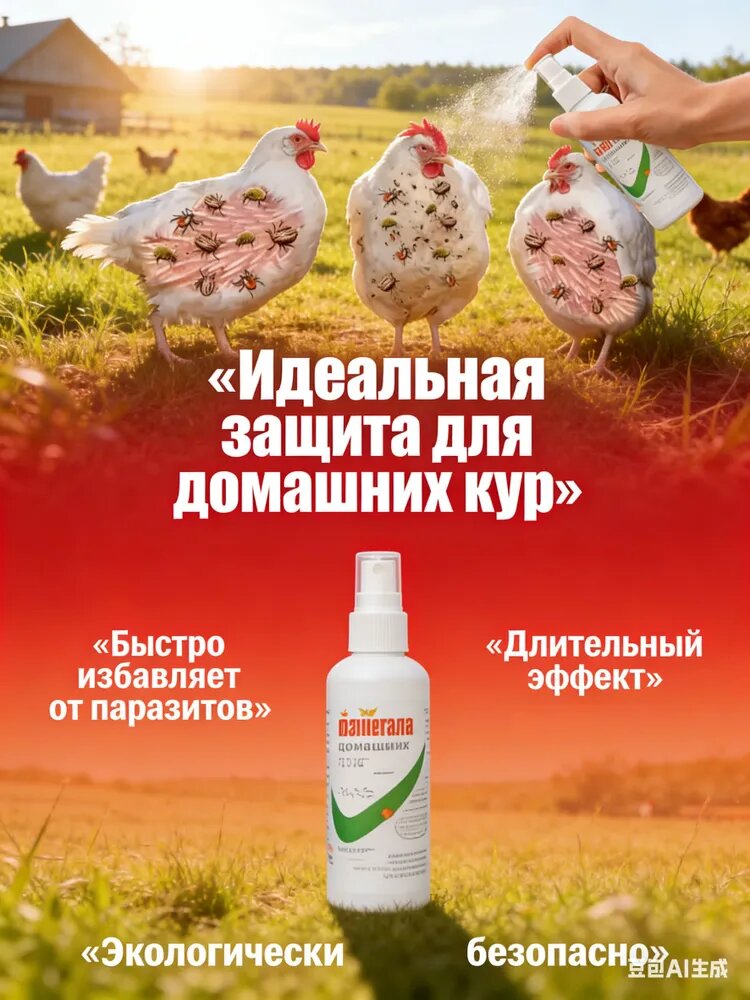 Средство для птиц от куриных вшей, клещей, блох и пухоедов, мгновенная гибель, долговечная защита, идеально для птичника