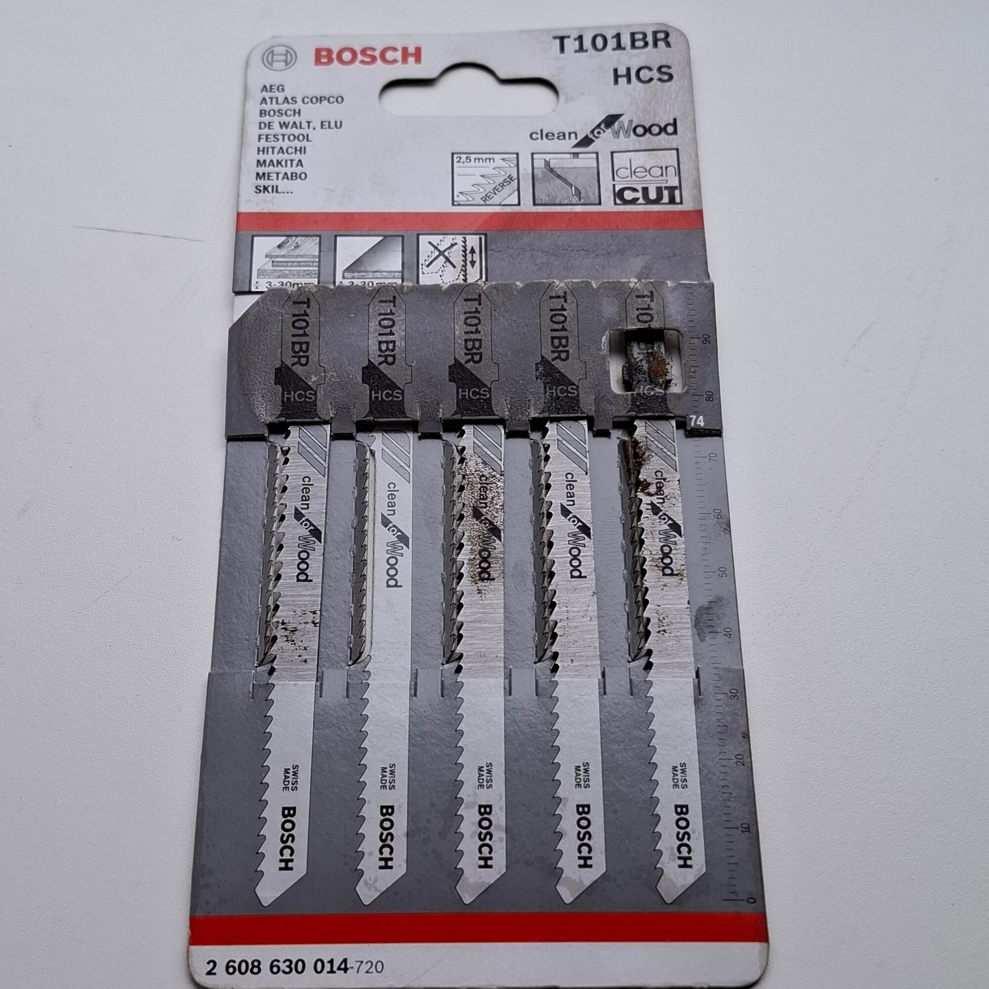 Пилки для лобзика Bosch T 101 BR / БОШ CLEAN for Wood / 2608630014 чистый прямолинейный пропил, 5 шт