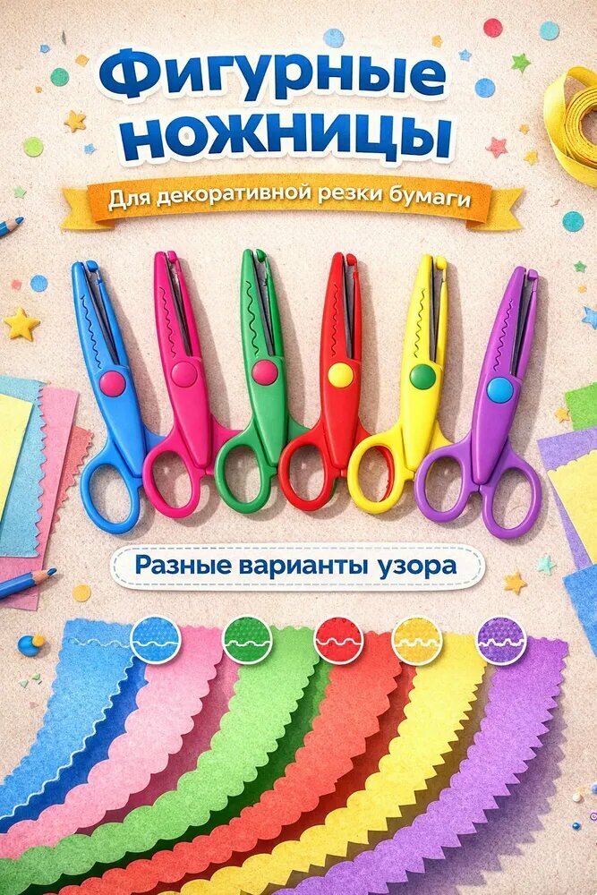 Ножницы детские фигурные 13см - цвет ассорти