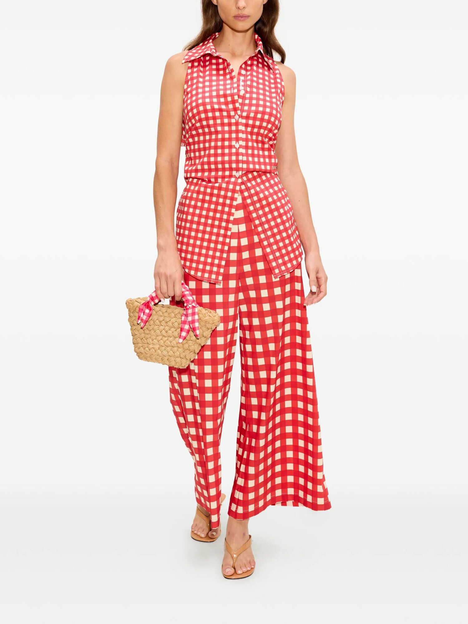 Топ Simon Miller Loch gingham-check sleeveless top, размер 44, red — фото 1