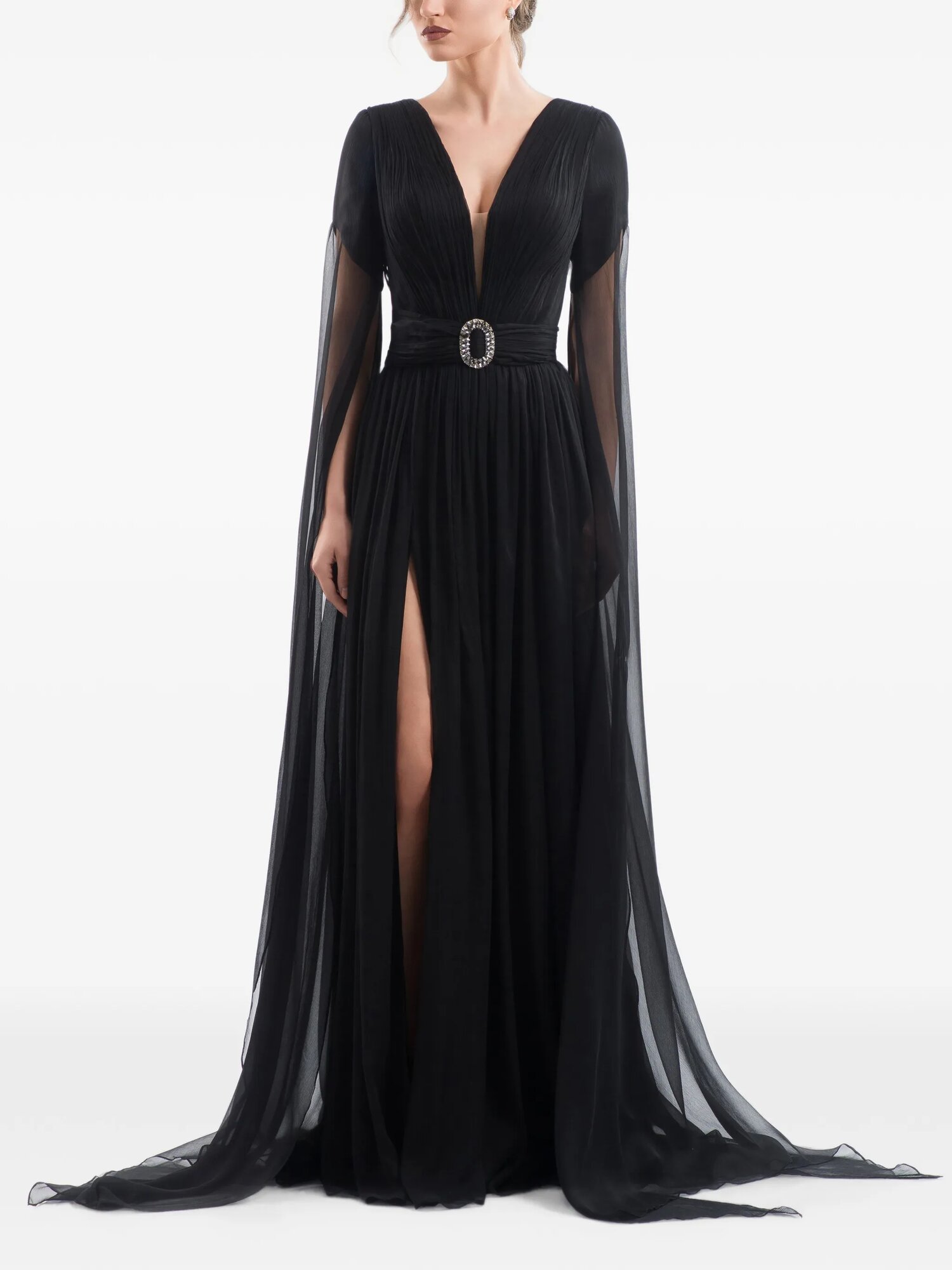 Платье Transformative crystal-buckle cape-sleeve maxi dress