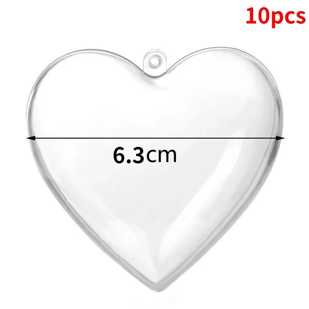 Прозрачные пластиковые елочные шары набор из 10 шт. Heart-shaped-6.3cm