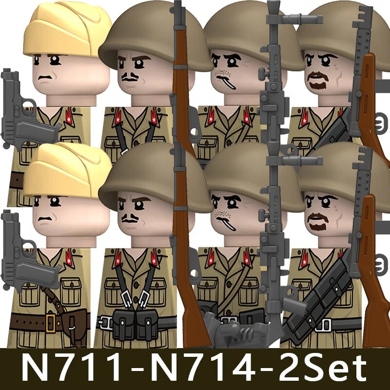Конструктор BRICKPANDA Военные фигурки Италии Вторая мировая война Бежевый, N711-N714-2Set