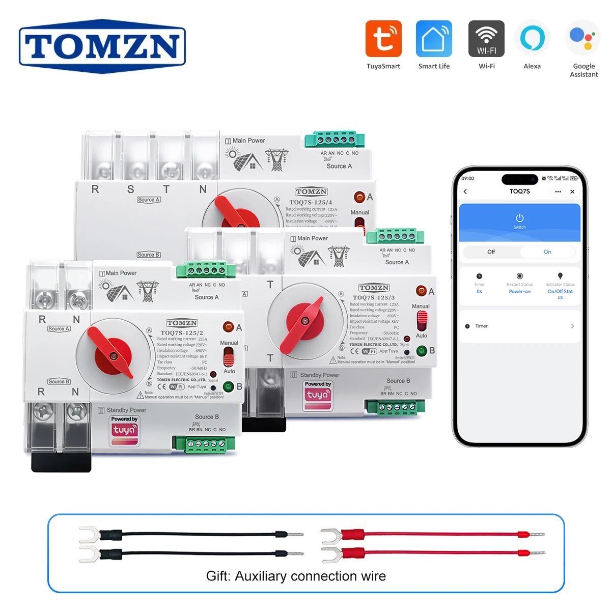 TOMZN TUYA SmartLife WIFI Умный автоматический переключатель ATS 230В 2P TUYA WIFI ATS, AC230V 100A