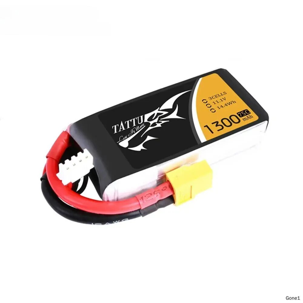 Аккумулятор Tattu Lipo 1300mAh 75C 3S RC с разъемом XT60 для радиоуправляемых моделей