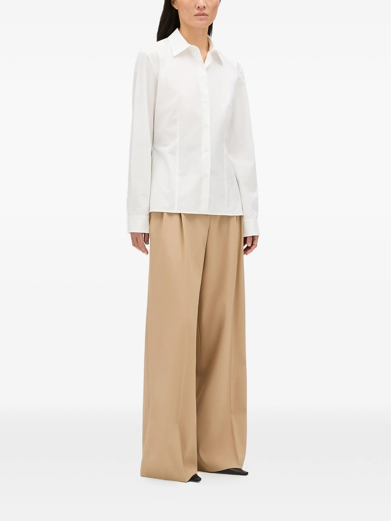 Блуза Another Tomorrow Dart-detail fitted blouse, размер 48, бежевый/белый — фото 1