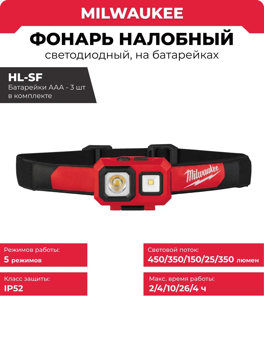 Налобный фонарь на батарейках HL-SF, 4933471388