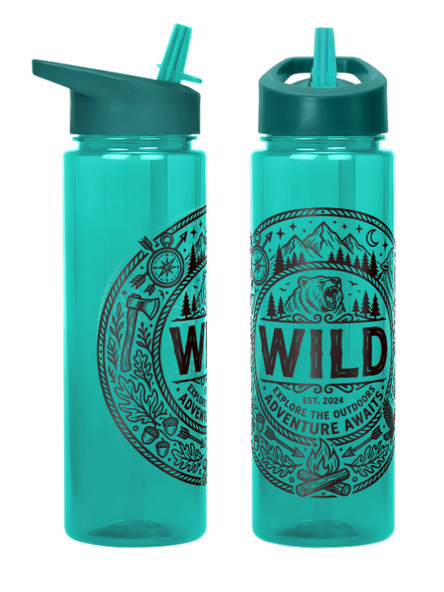 Бутылка бирюзовая для воды с принтом Wild надпись
