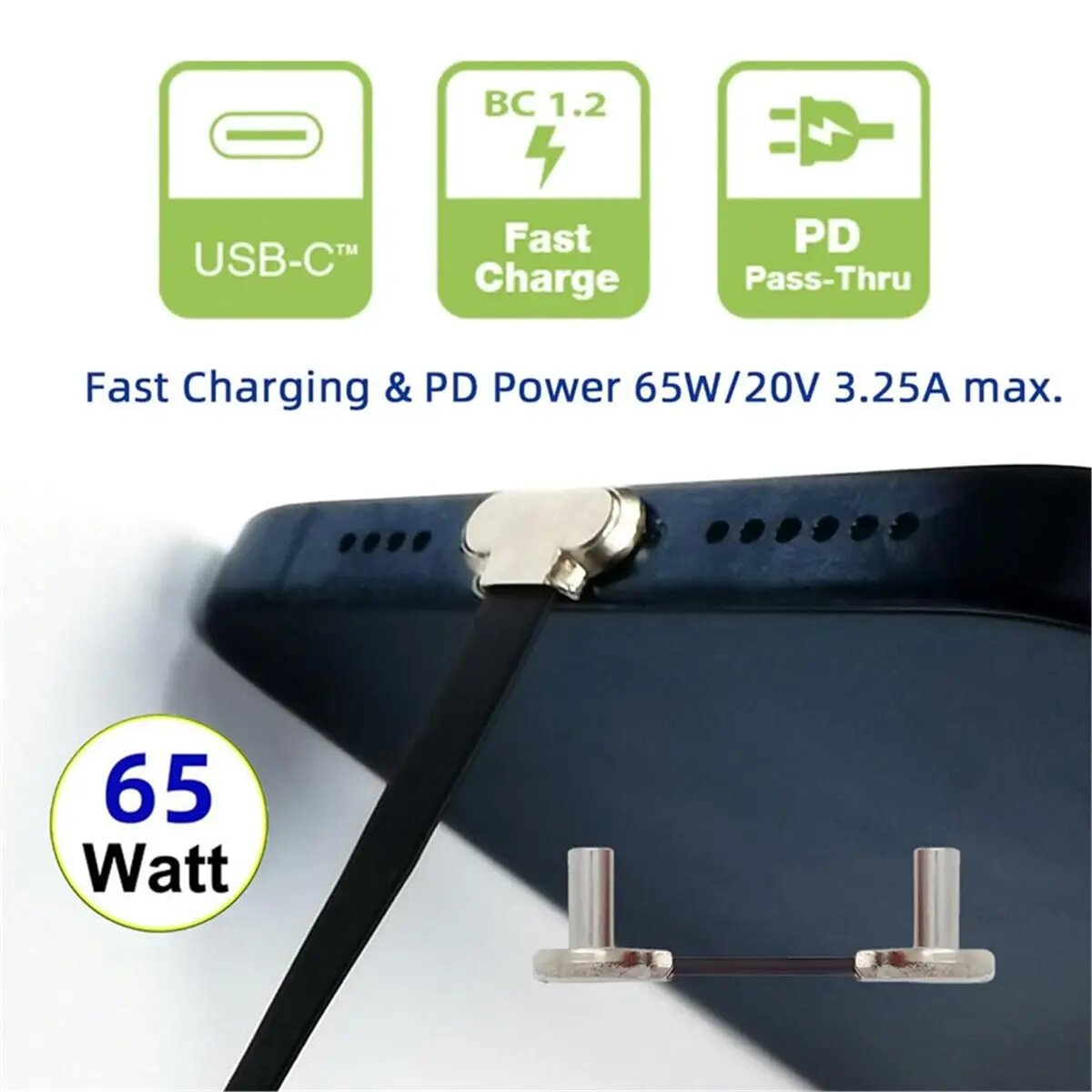 Ультратонкий плоский кабель USB-C Type-C на USB-C 2 см, двойной угловой USB 2.0 кабель для передачи данных, быстрая зарядка 65 Вт для ноутбуков, планшетов, телефонов