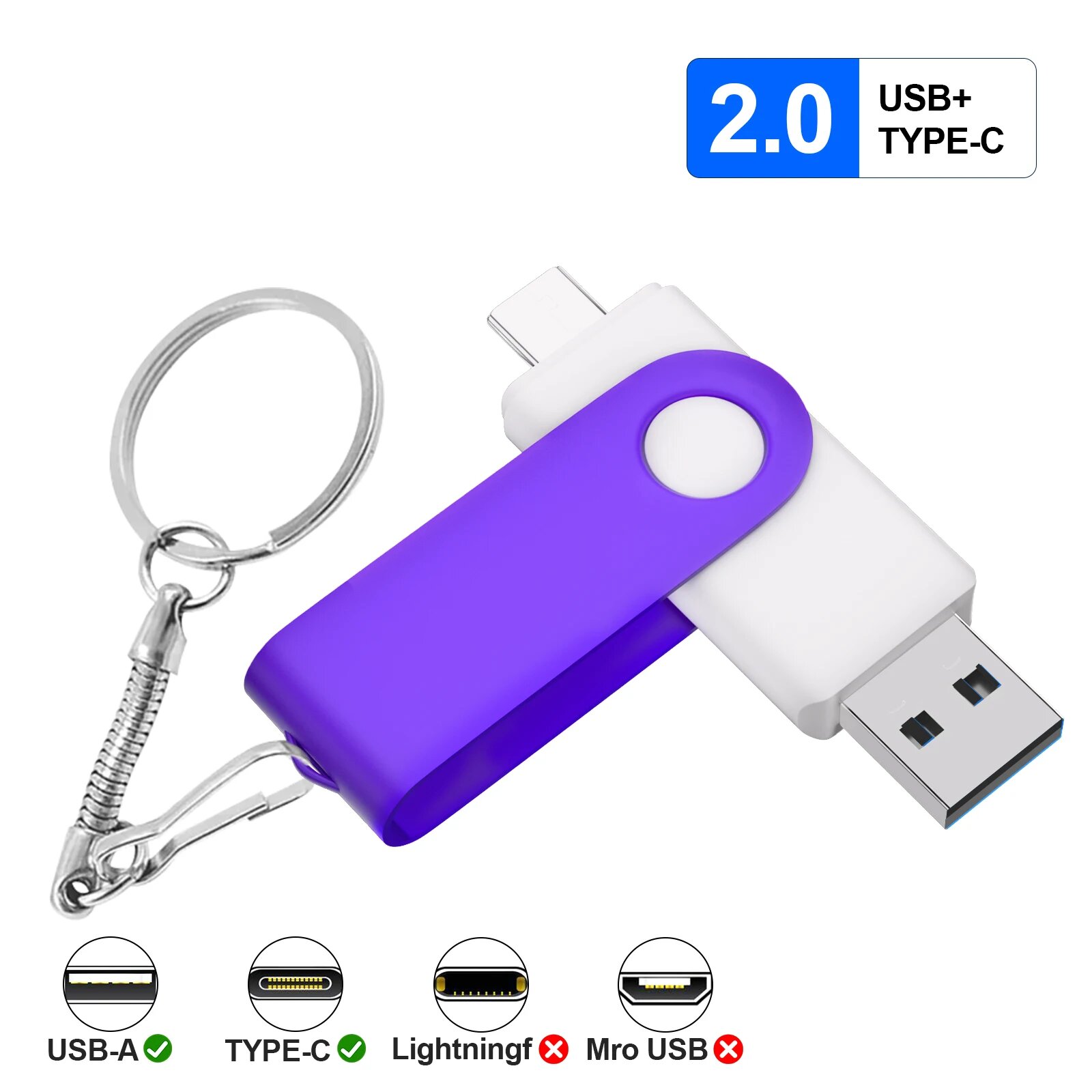 JASTER Pen drive USB 2.0 металлический 4-128 ГБ 8 GB, Фиолетовый, PURPLE