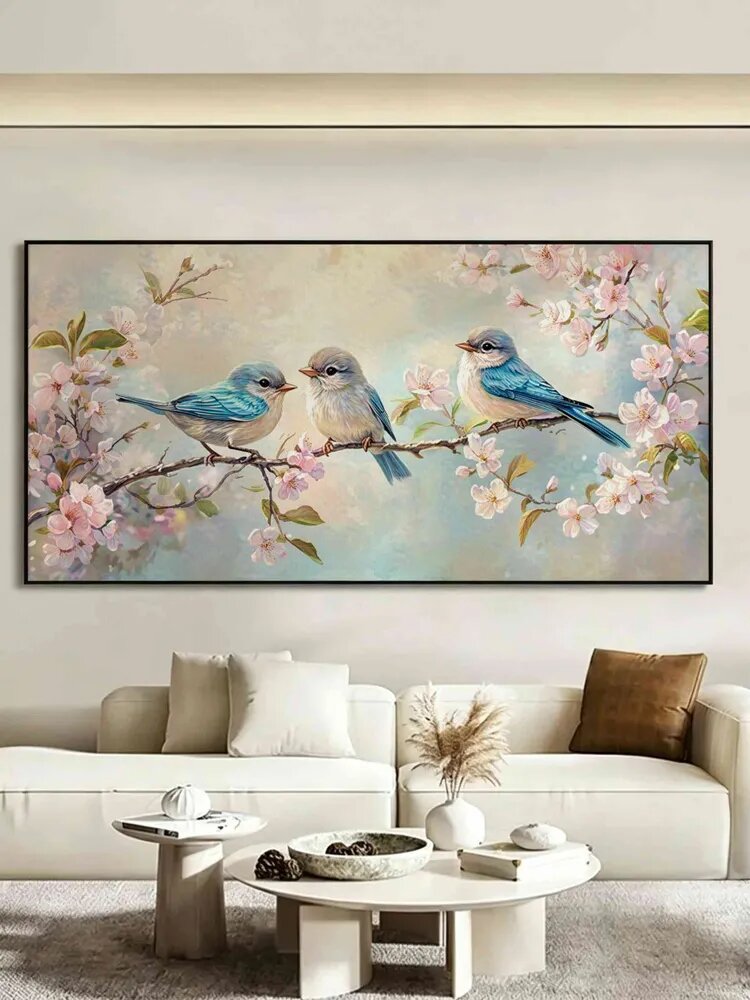 Картина "птицы на ветках с цветами" 45x90 см, 1