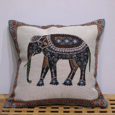 Подушка с рисунком богатого слона, 45x45 см, без подушки, хлопковая льняная домашняя декорация