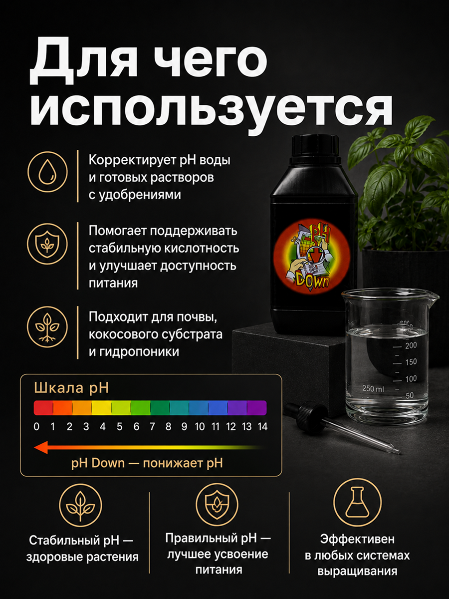 Регулятор кислотности pHLab pH Down 1 л. (буфер для снижения уровня pH раствора) — фото 1