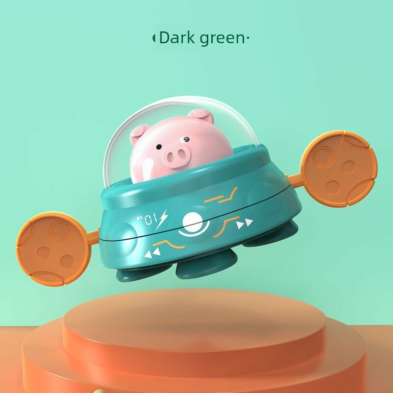 Пружинная игрушка для ванны: Зеленая летающая свинка с водными играми, идеально для купания младенцев