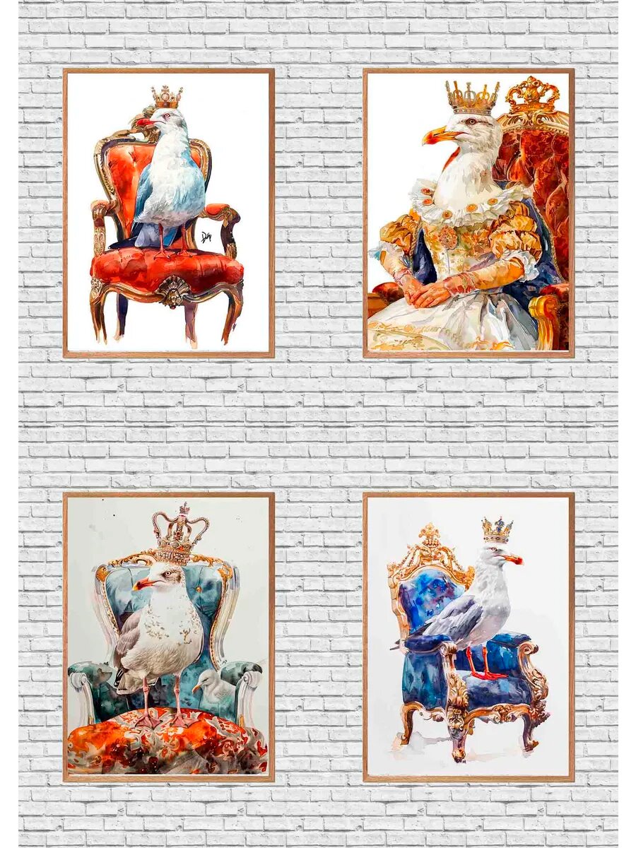 Чайка-птица, королева Англии, 4 Плаката, 30x21см