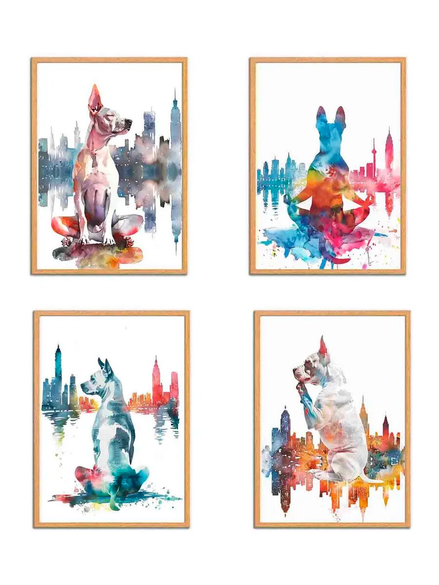 Бультерьер Y Йога, 4 Плаката, 30x21см