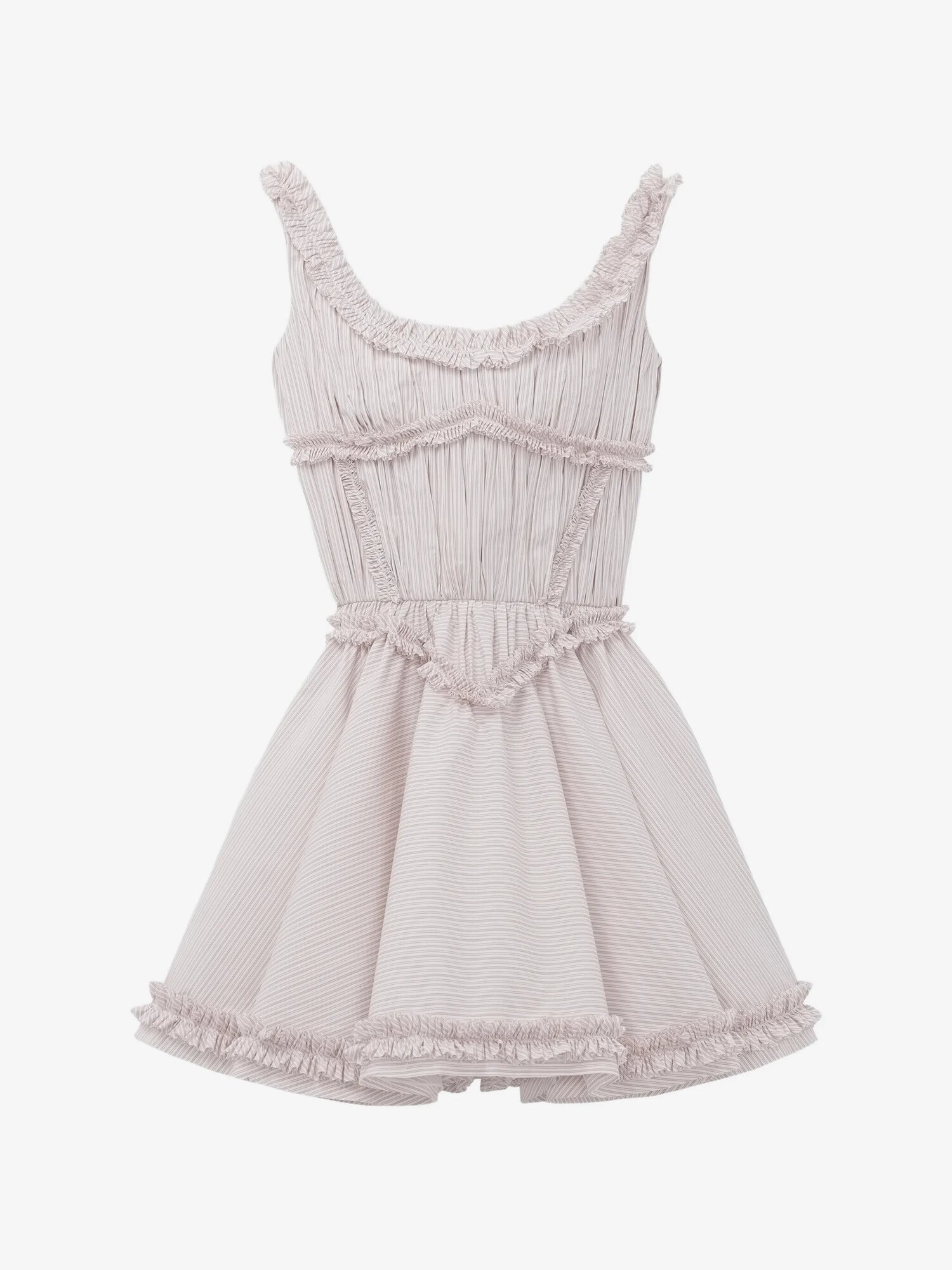 Платье Pleated ruffle pinstripe mini dress