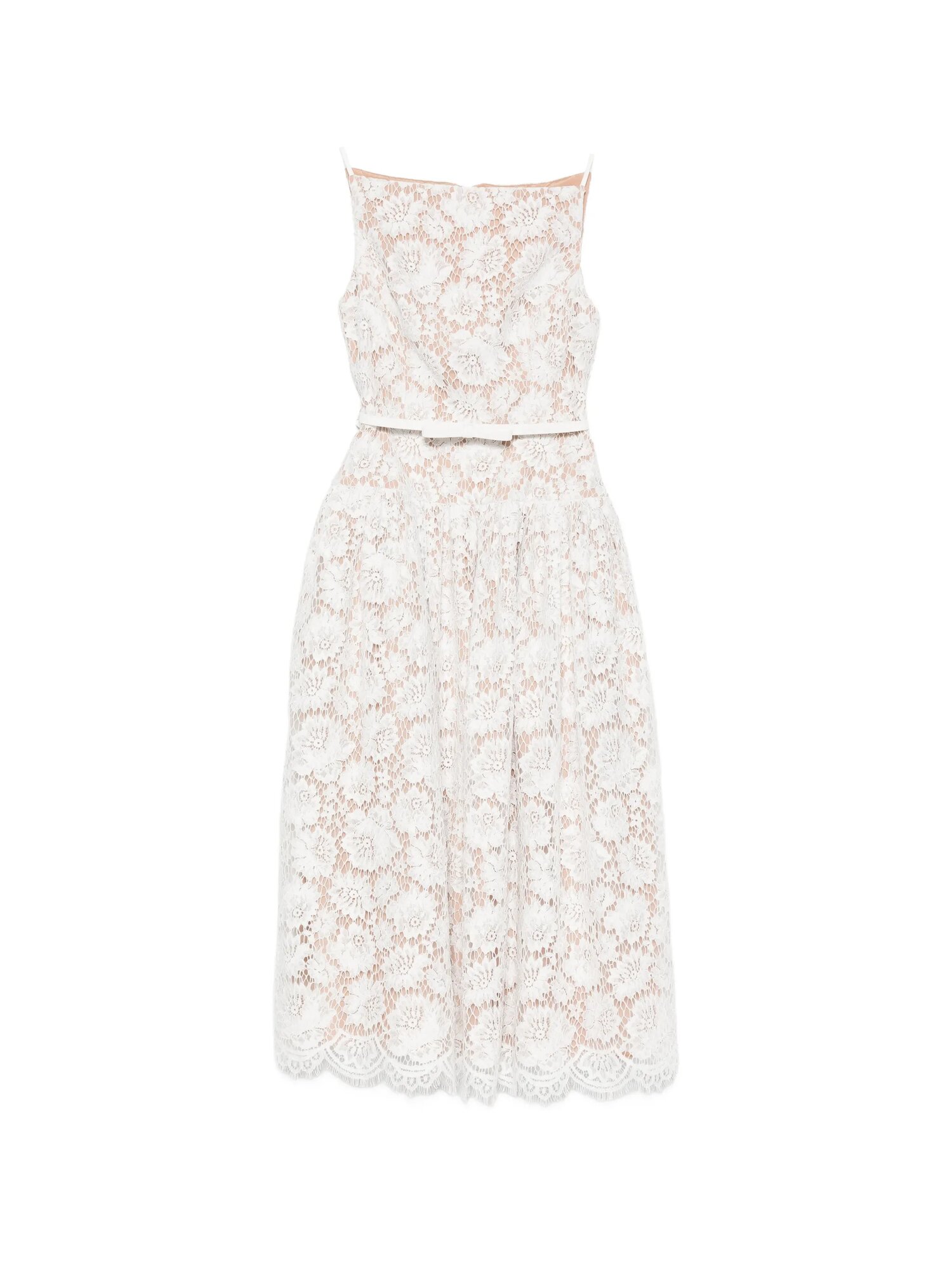 Платье Lace-overlay belted midi dress