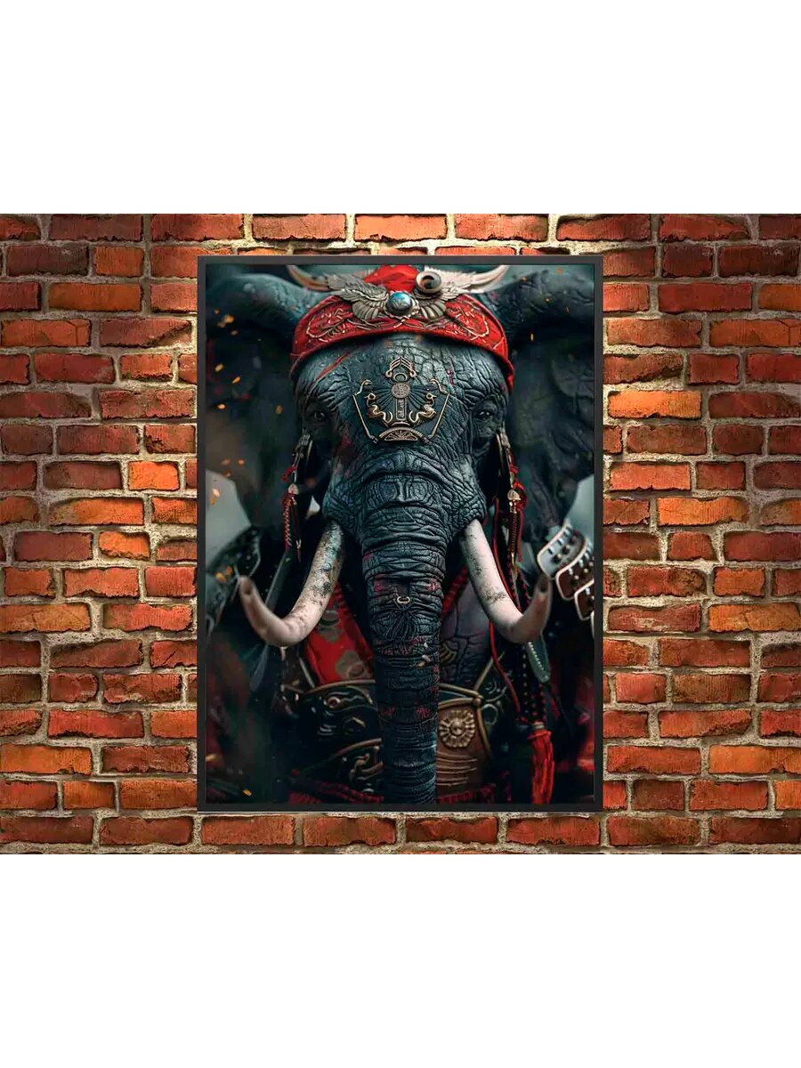 Африканский слон-животное-самурай 3, Плакат 30x42см