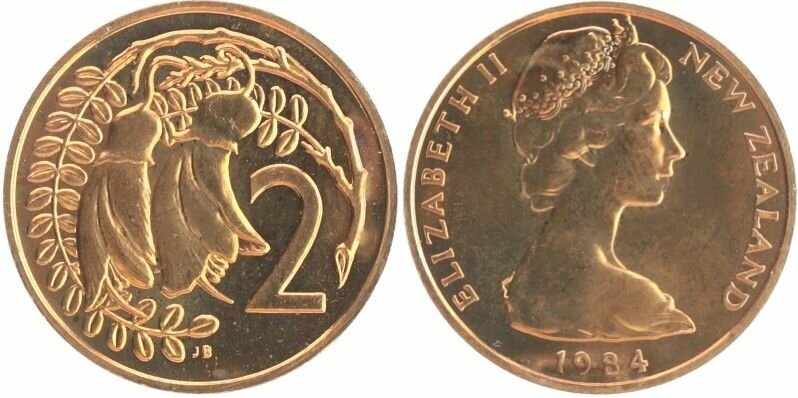 Новая Зеландия 2 цента 1984 Два цветка коухай XF