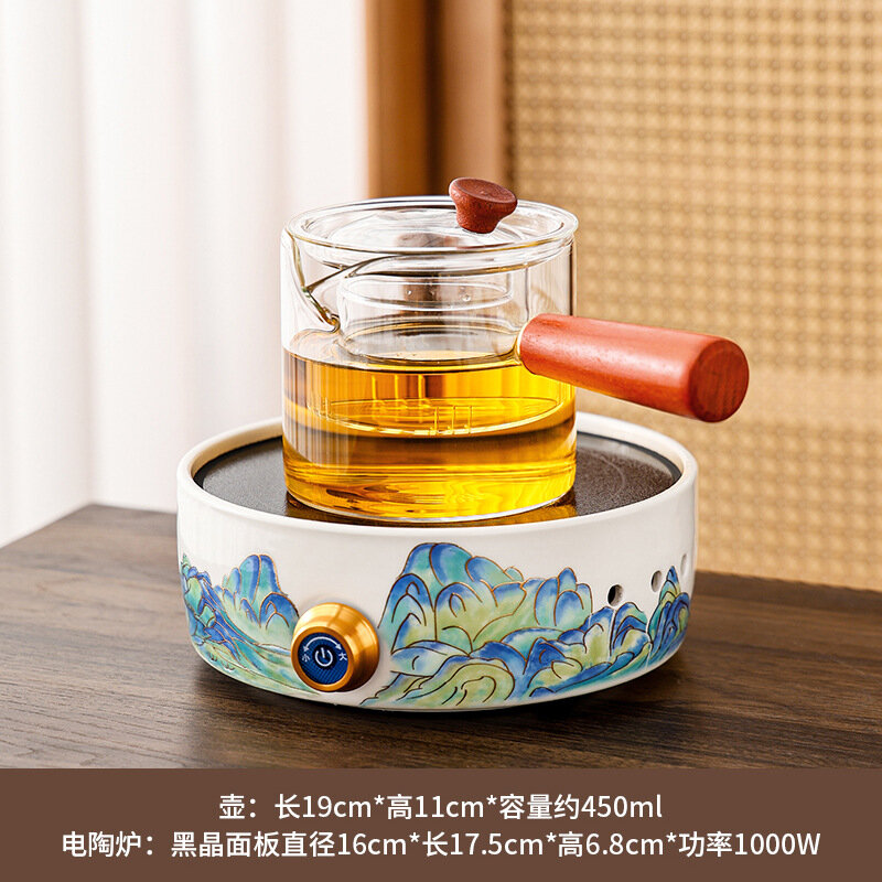 Электрическая керамическая плитка Qianli Jiangshan с чайником с плоской ручкой, комплект из жаропрочного стеклянного