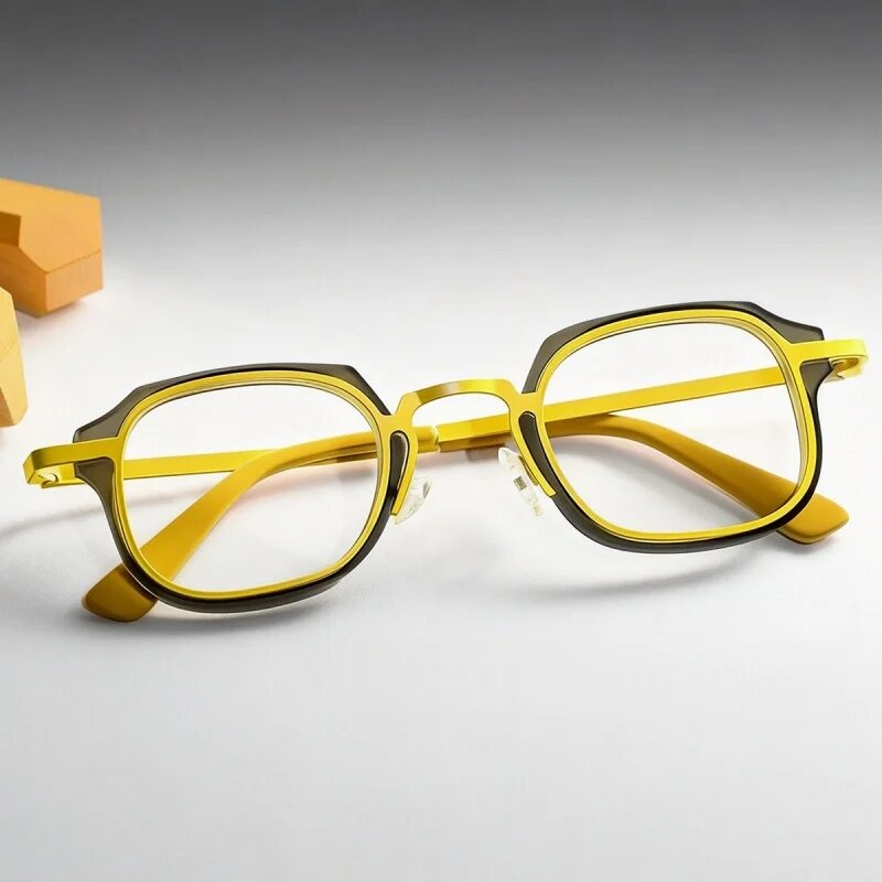 Металлическая квадратная оправа для очков TR90 7254 Yellow, Желтый