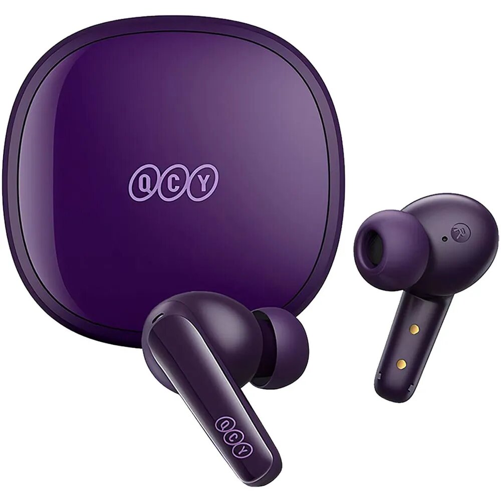 QCY Наушники беспроводные с микрофоном, Bluetooth, USB Type-C, фиолетовый