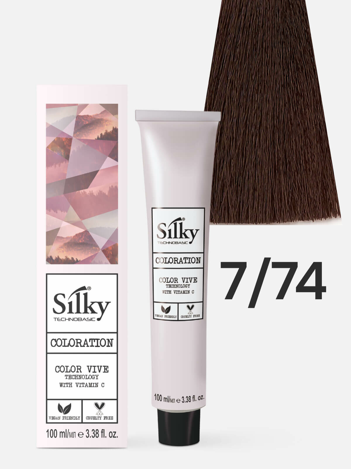 Крем - краска для волос профессиональная Silky Color Vive/Ultralift 7/74 Русый Коричневый медный, 100 мл