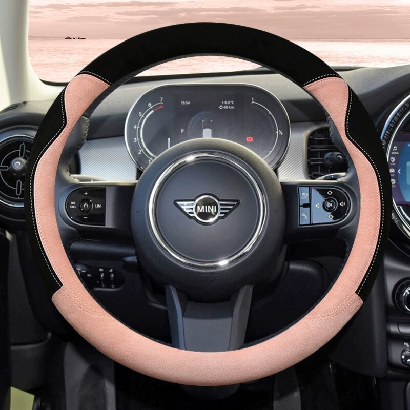 Накладка на руль для BMW Cooper Mini 530 3 из черно-розового замшевого фетра, элегантное оформление салона автомобиля